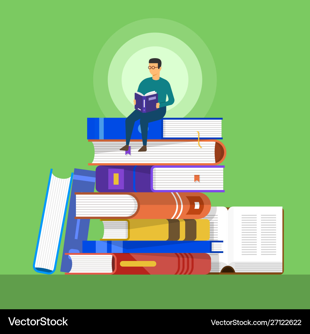 Flat design concept books a man sit on book Vector Image