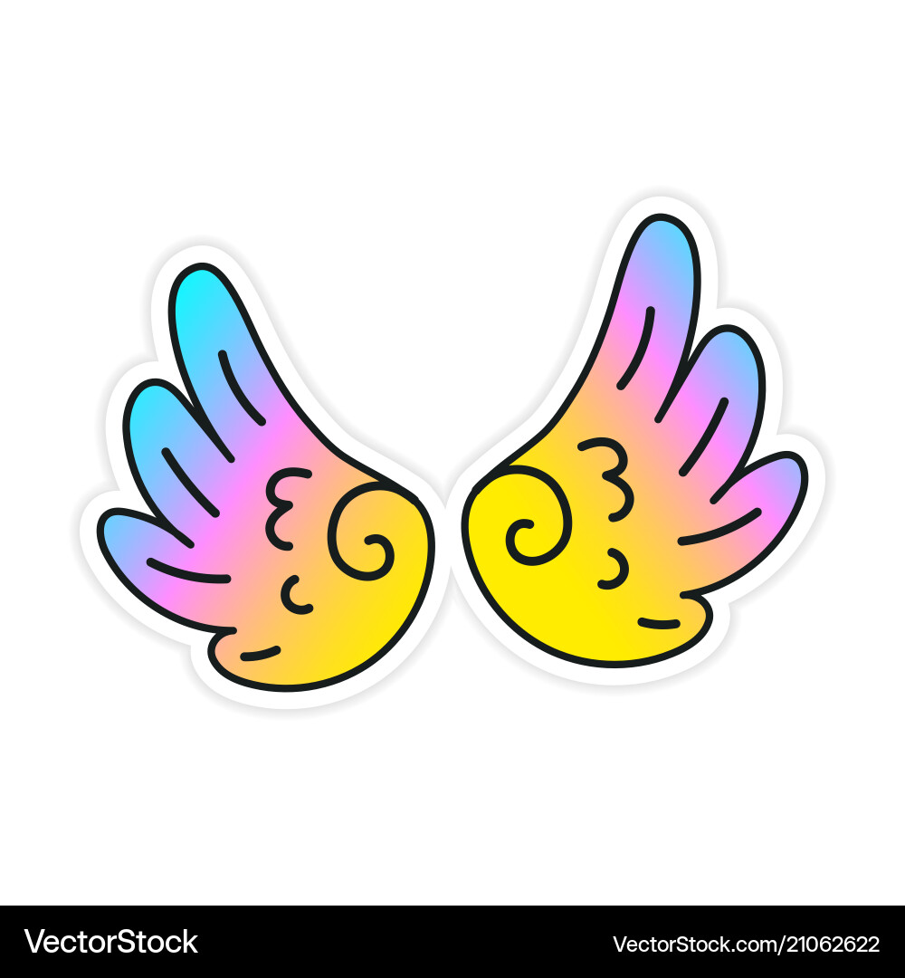 Hand-drawn youth wings sticker Royalty Free Vector Image