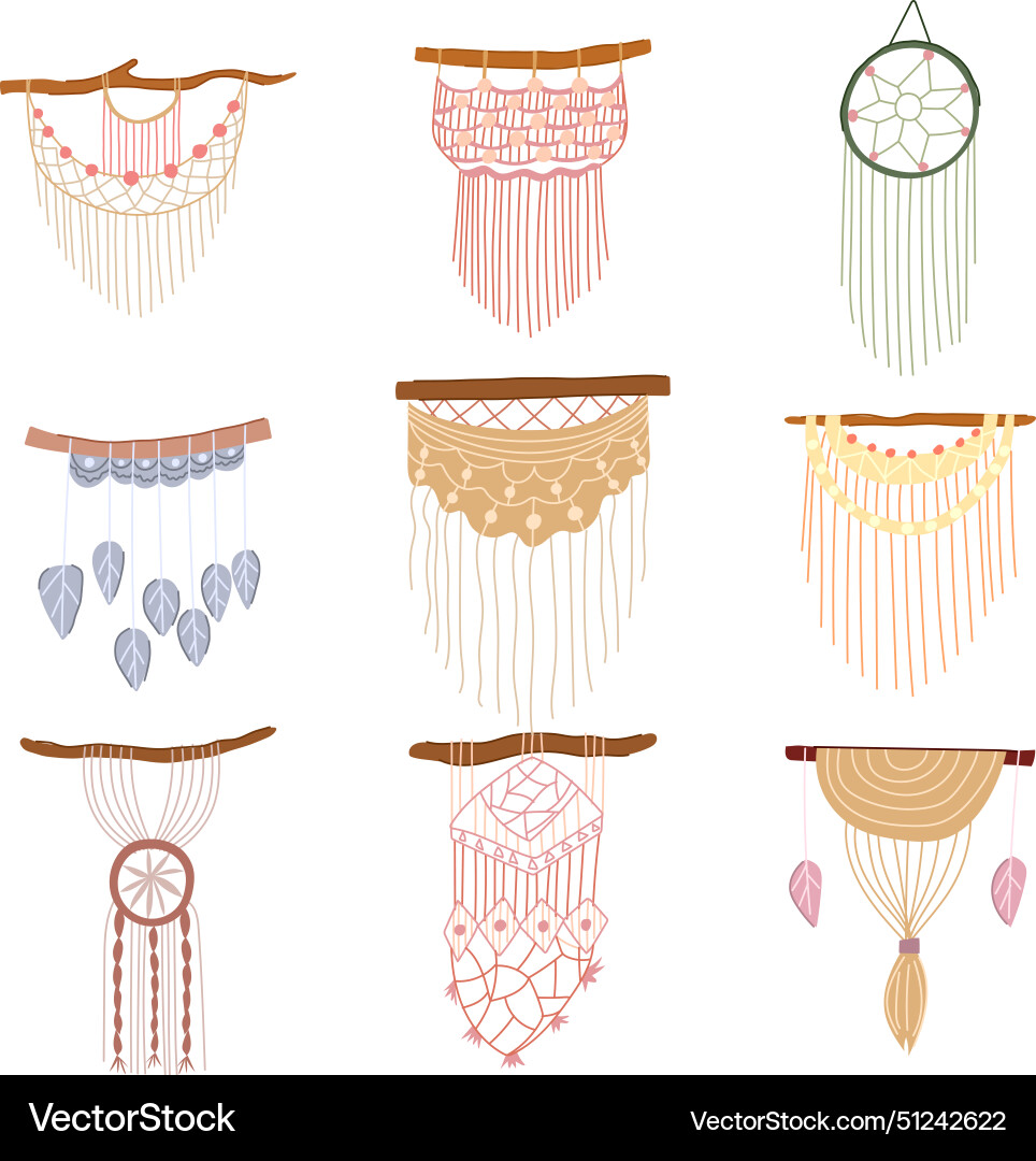 Macrame wall hanging set cartoon Royalty Free Vector Image