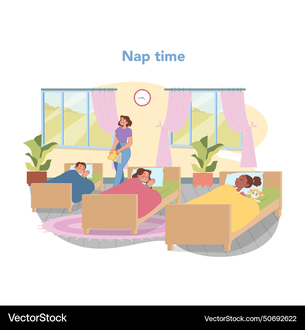 Nap time in kindergarten flat Royalty Free Vector Image