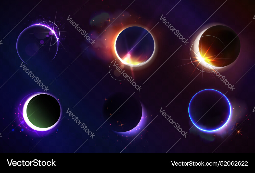 Solar eclipse set on transparent background Vector Image
