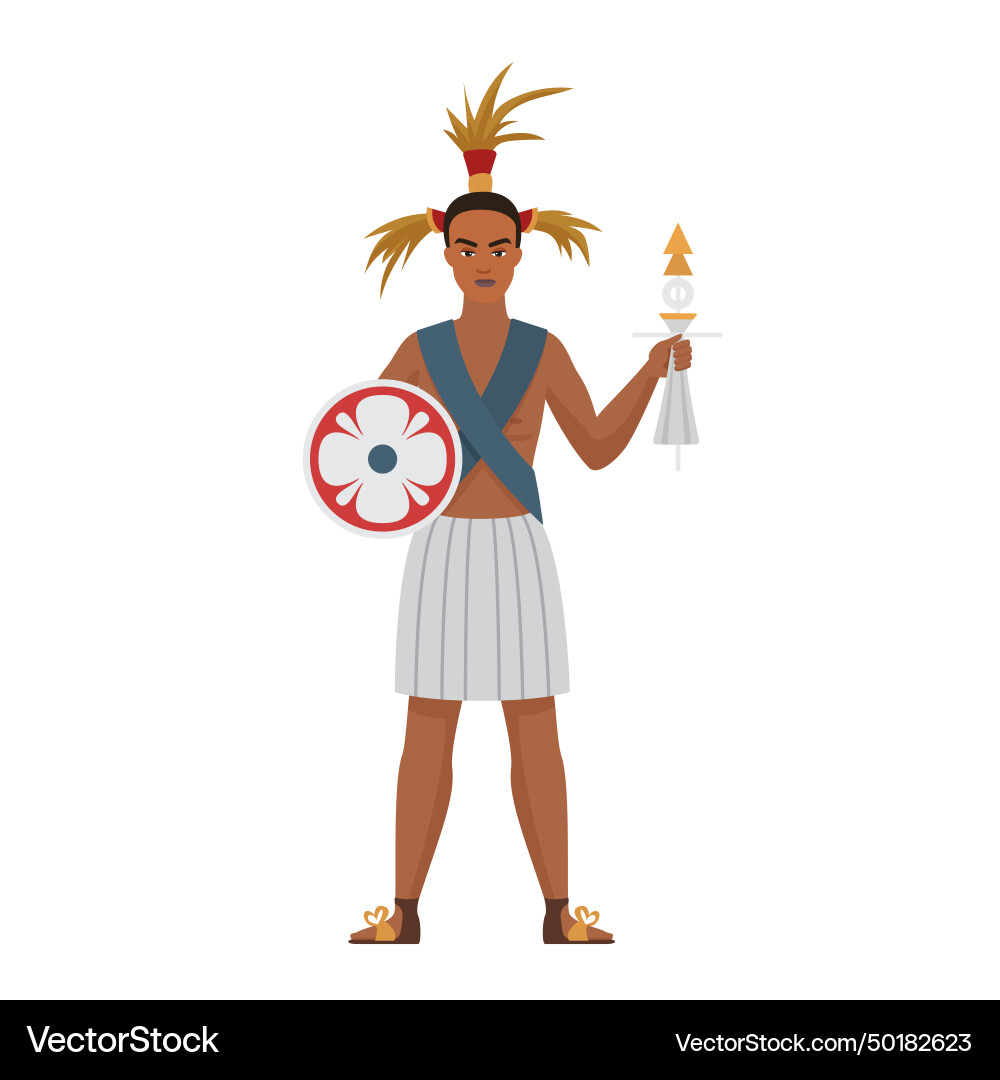 Aztec warrior headdress crown holding circle Vector Image