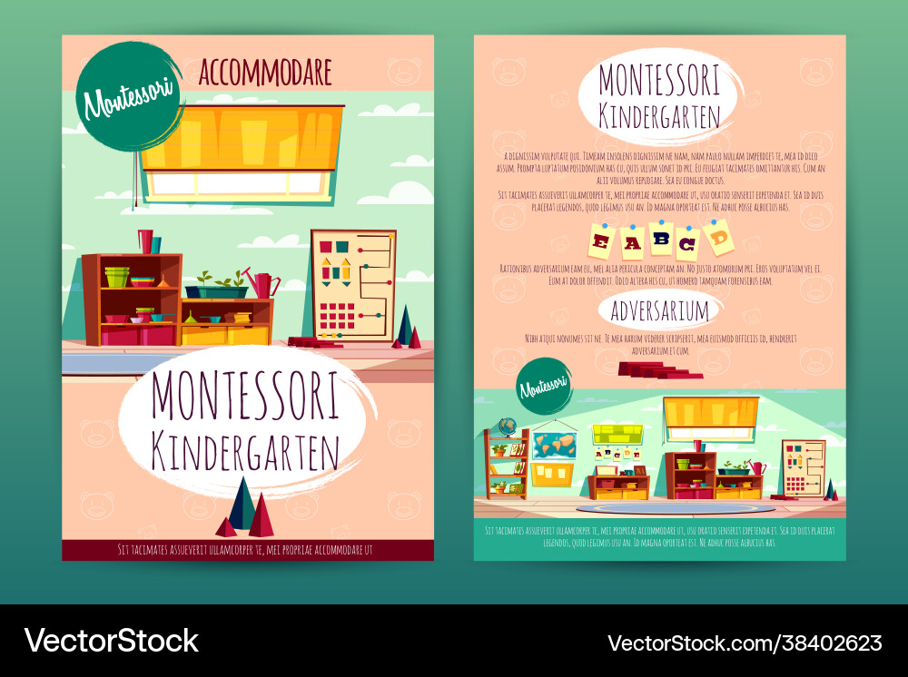 Brochures with montessori kindergarten Royalty Free Vector