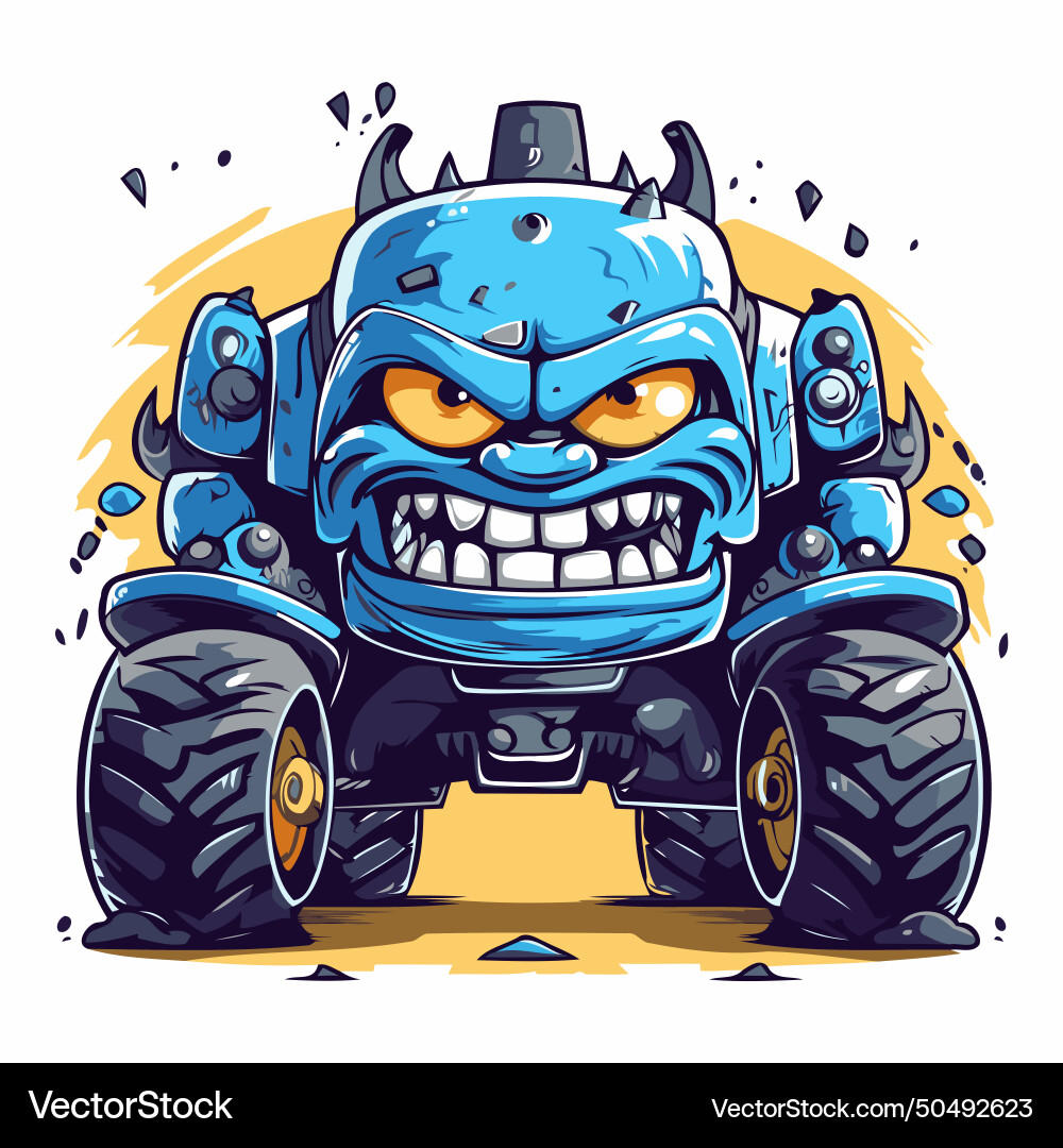 Cartoon monster with big wheels isolated Vector Image