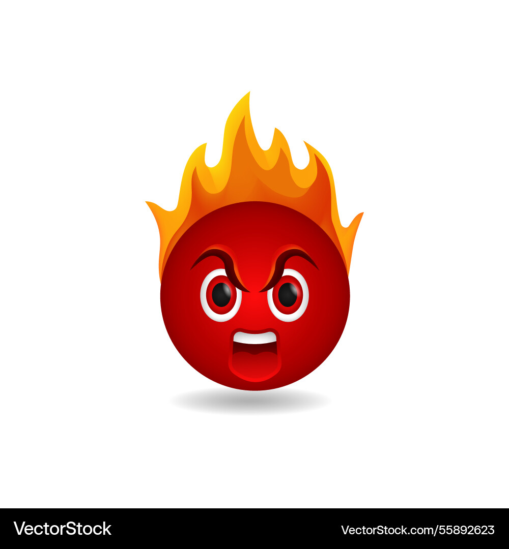 Fiery emoji with a red face and flames Royalty Free Vector