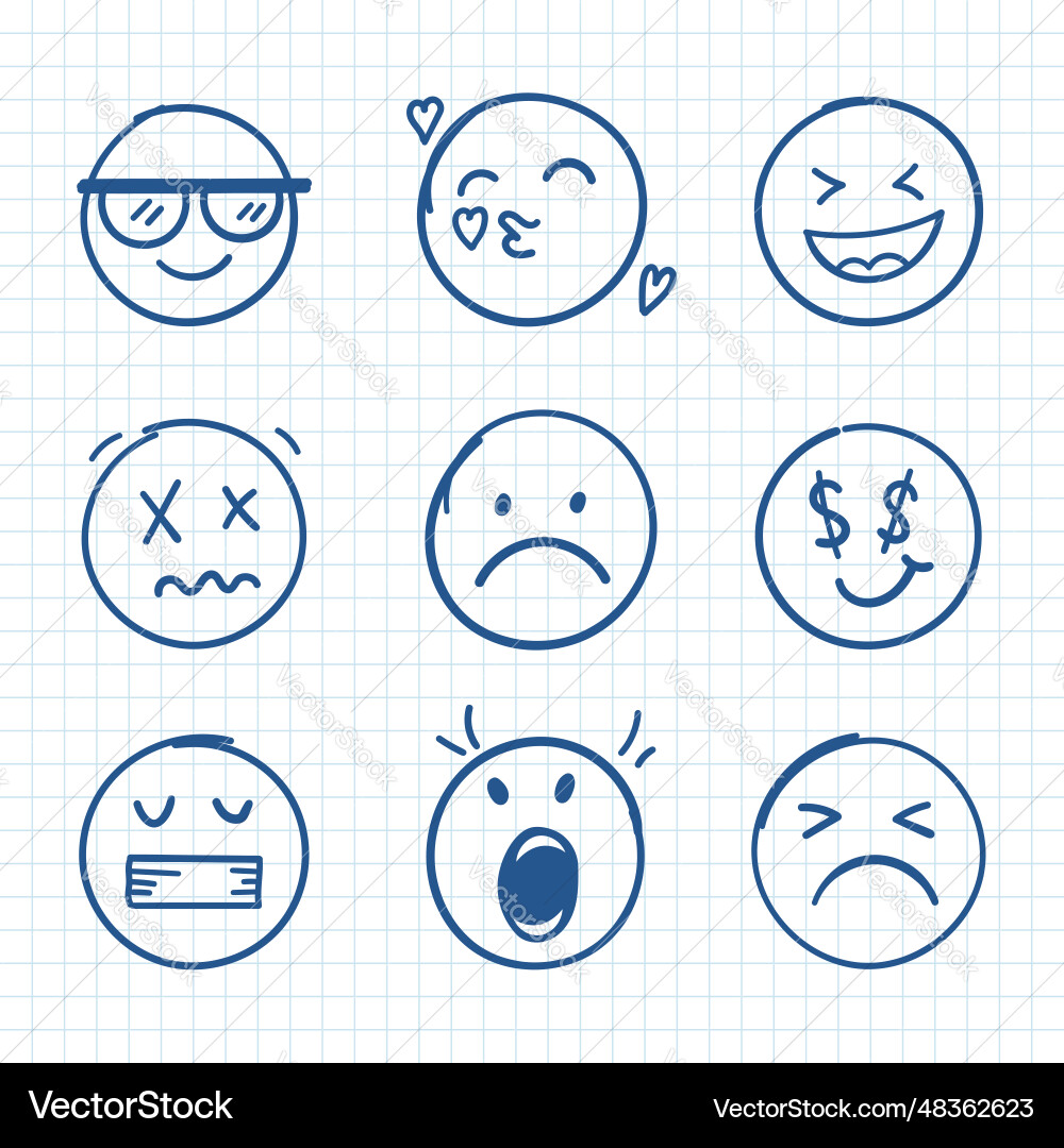 Hand-Drawn Emoji Faces - Doodle Set Royalty Free Vector