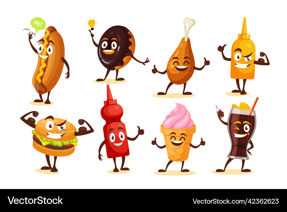 Happy Fast Food Characters Royalty Free Vector Image