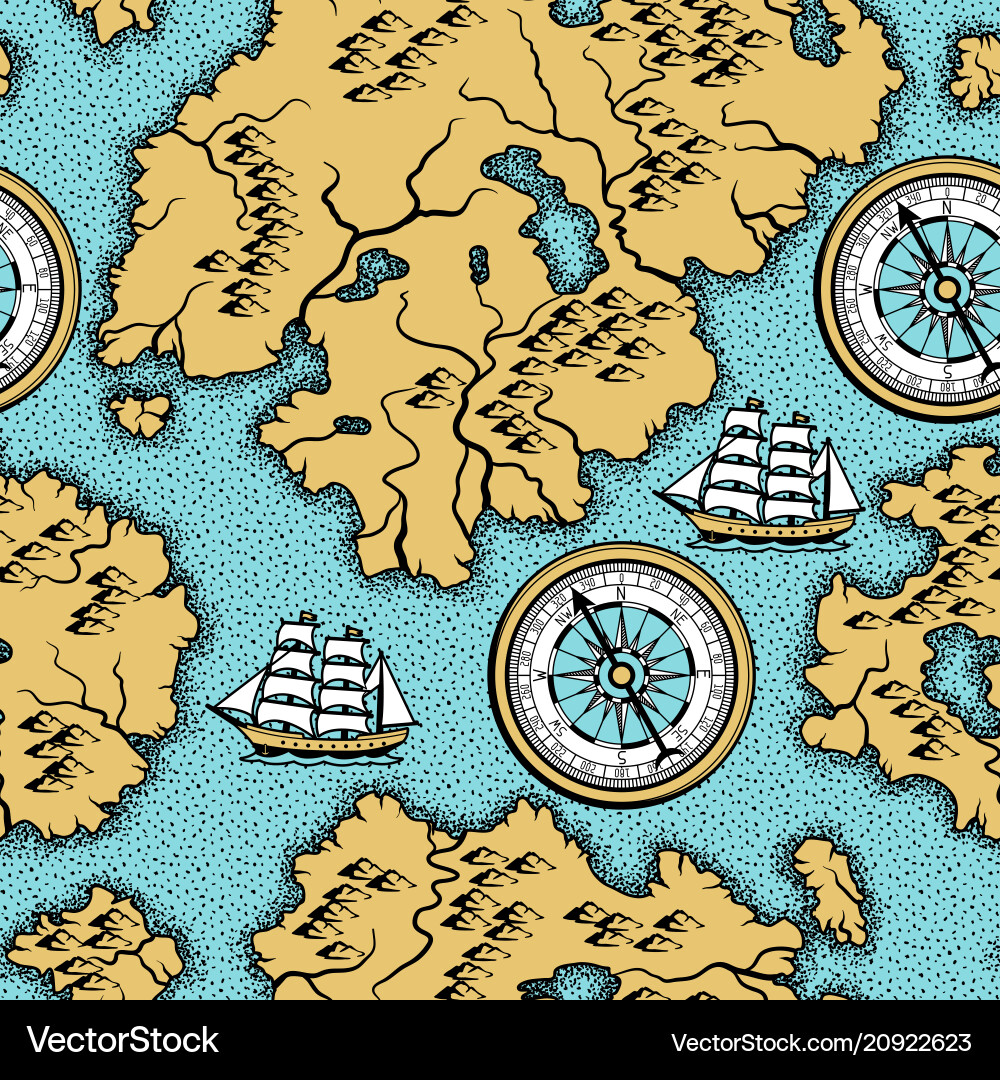 Seamless pattern with old nautical map Royalty Free Vector