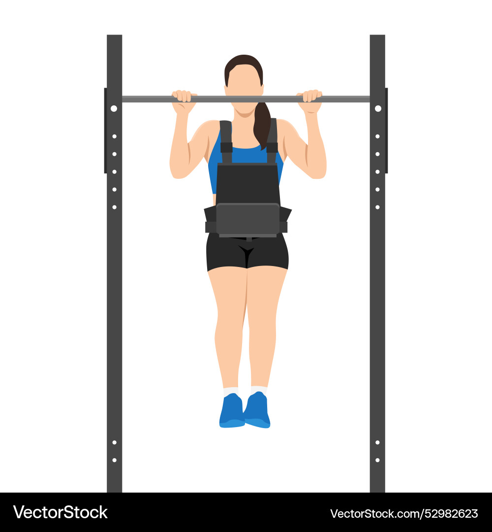 Woman doing pull ups with weight vest Royalty Free Vector