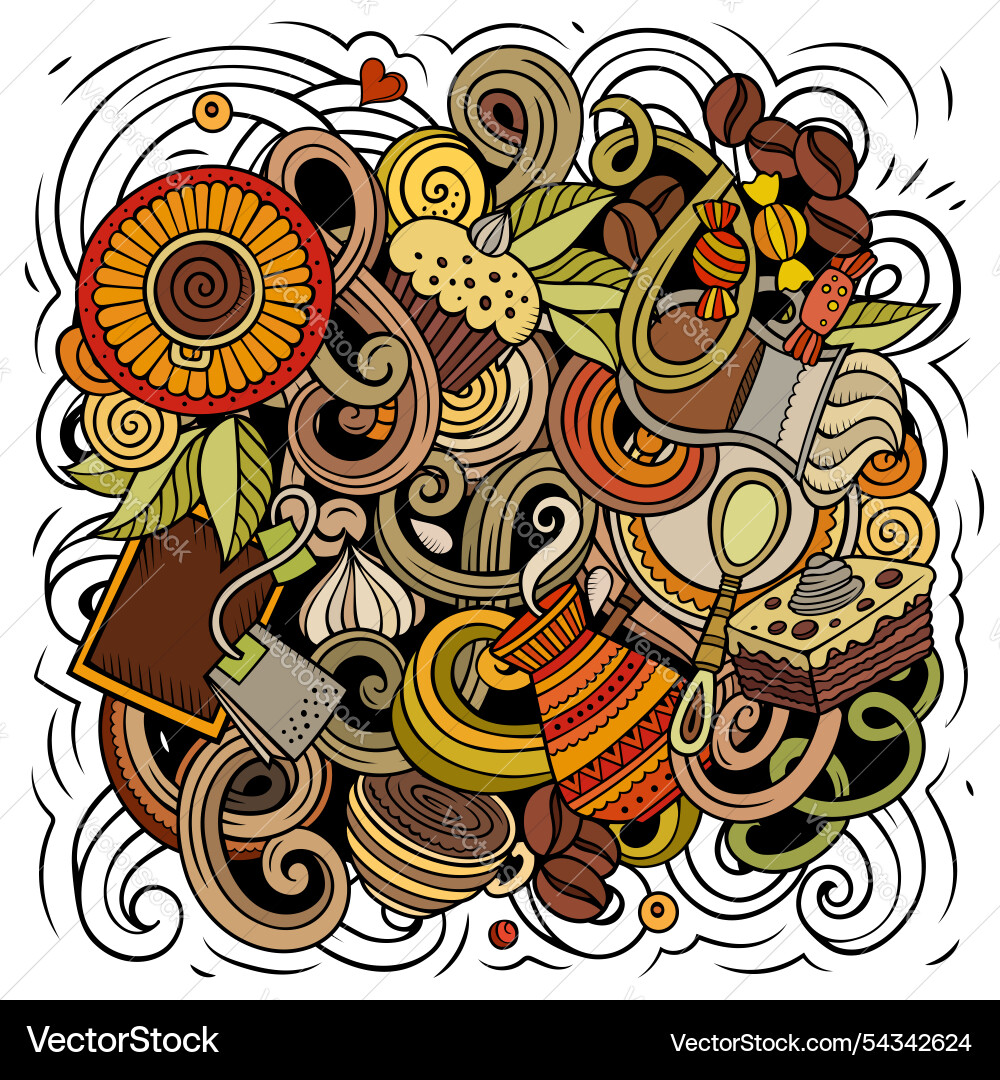 Cafe funny hand drawn doodles Royalty Free Vector Image