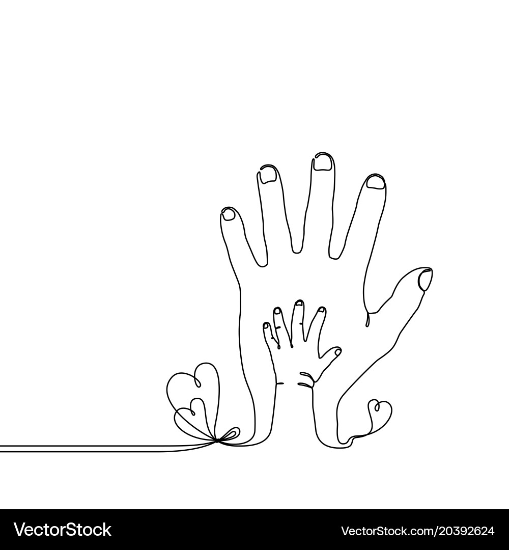 Continuous line drawing baby child parent hand Vector Image