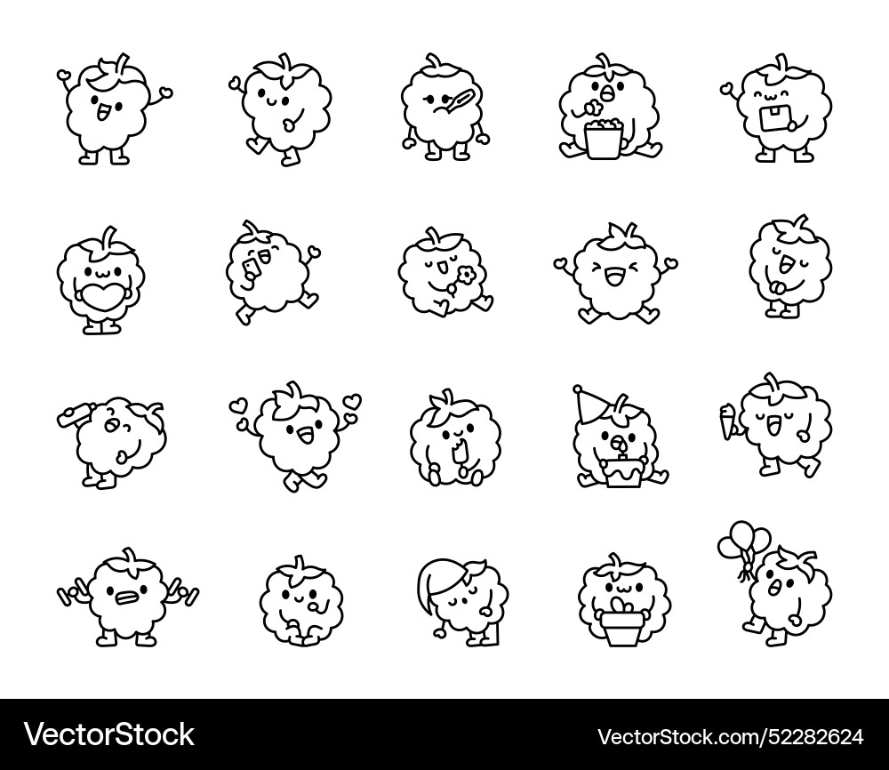 Cute raspberry character coloring page Royalty Free Vector