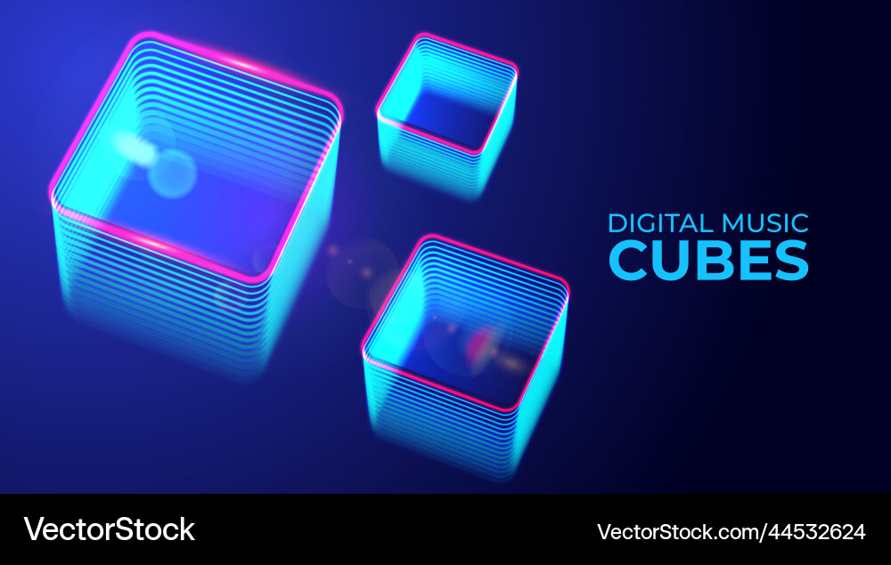 Isometric blue glowing neon cubes gaming music Vector Image