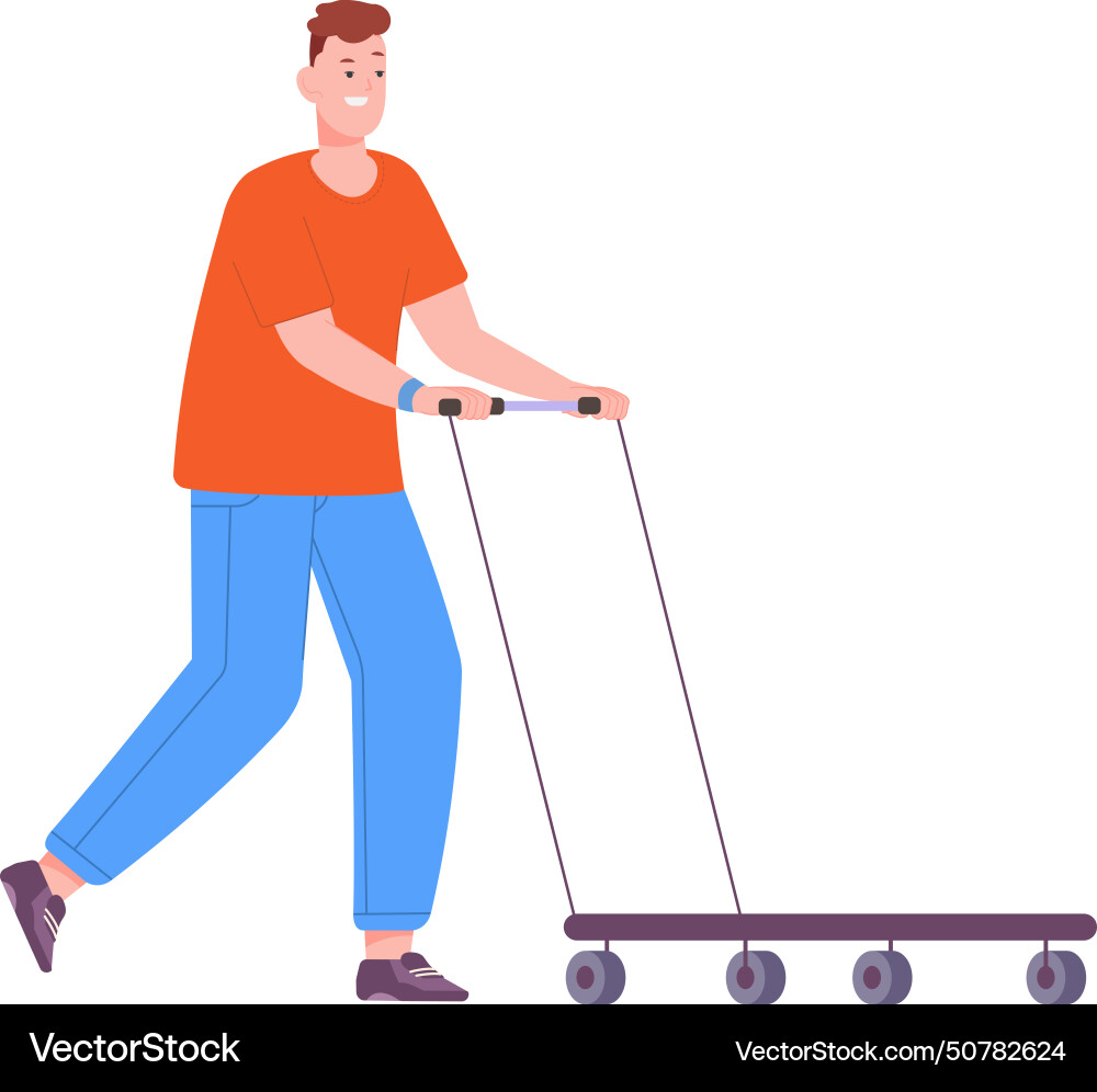 Man pushing cargo cart warehouse worker character Vector Image