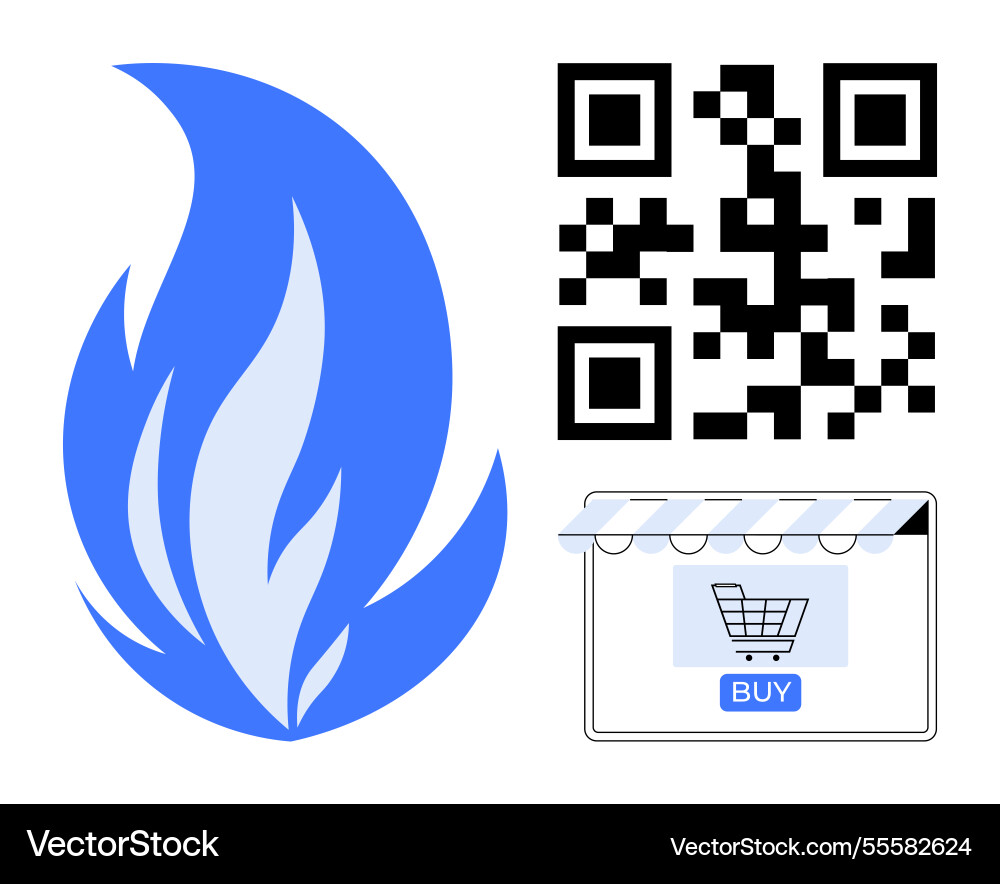 Qr code shopping cart and blue flame elements Vector Image