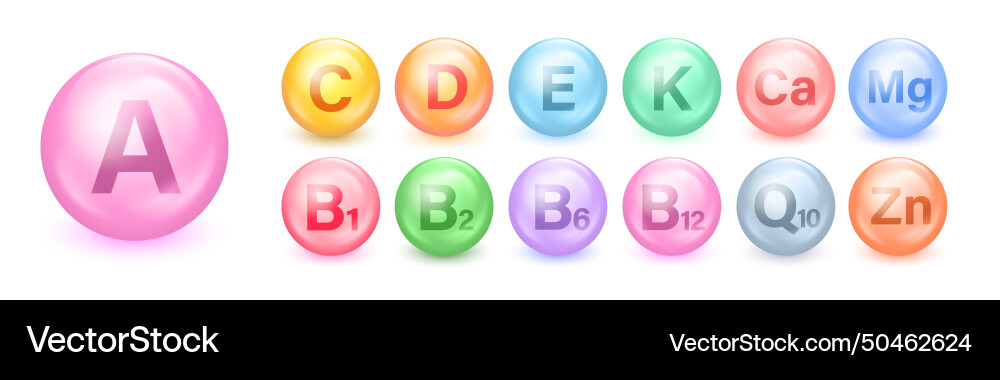 Set of multi vitamin complex icons multivitamin Vector Image