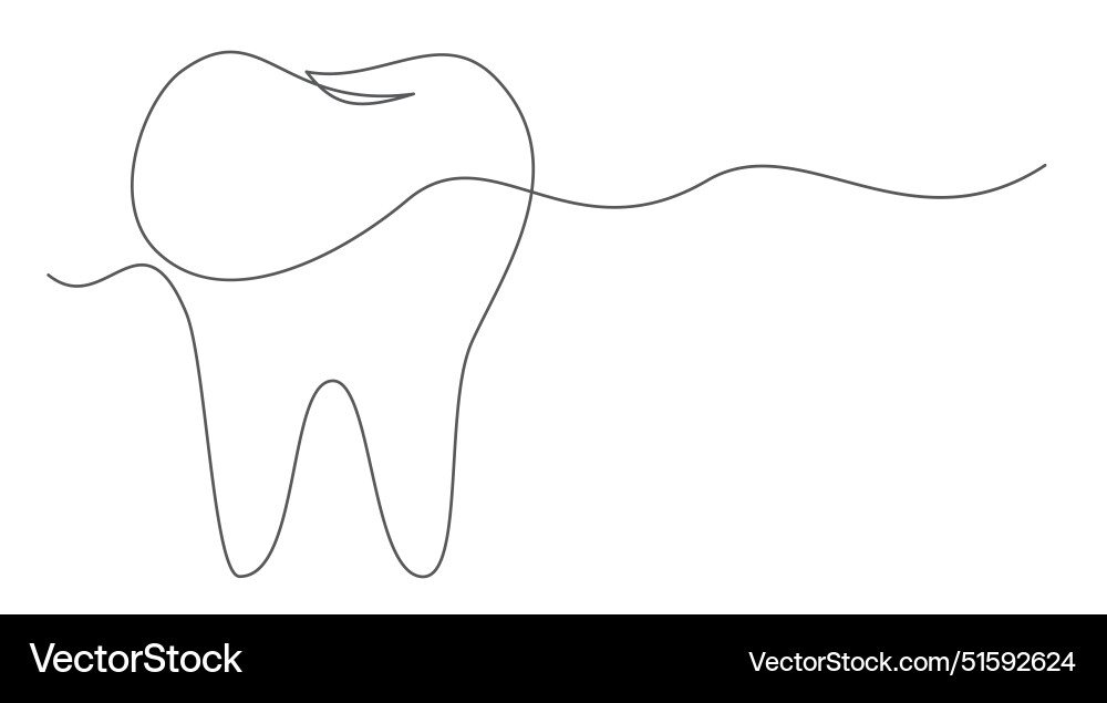 Tooth one line drawing on white background Vector Image
