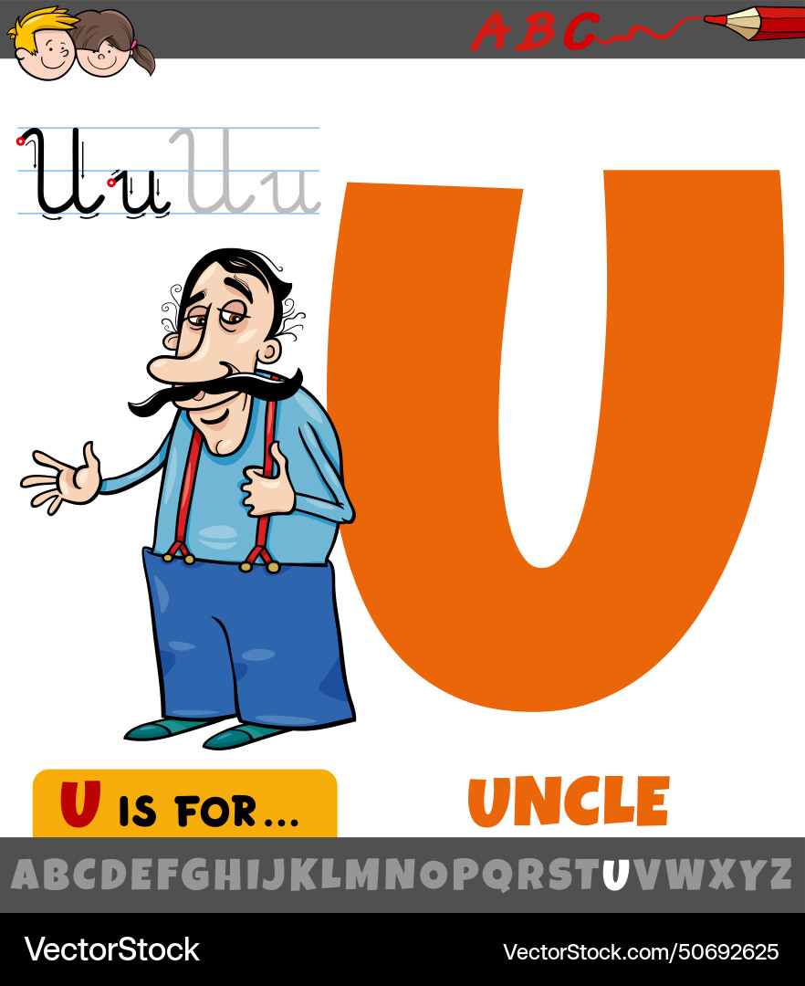 Letter u from alphabet with cartoon uncle Vector Image