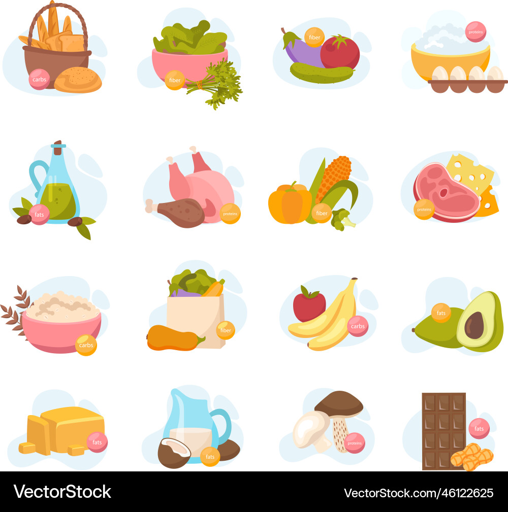 Macro nutrients flat set Royalty Free Vector Image