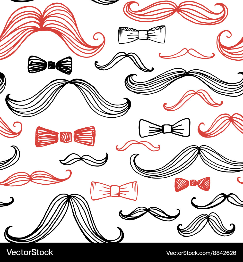 Bow tie and moustache seamless pattern Royalty Free Vector