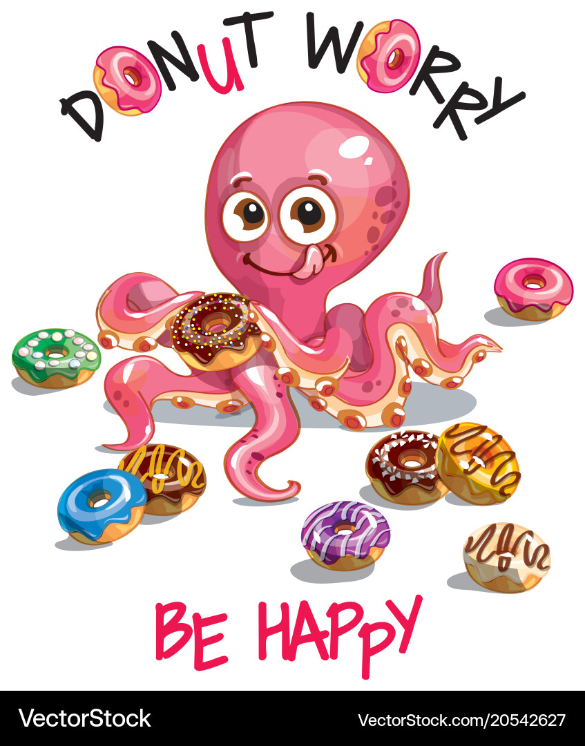 Cartoon octopus with donuts Royalty Free Vector Image