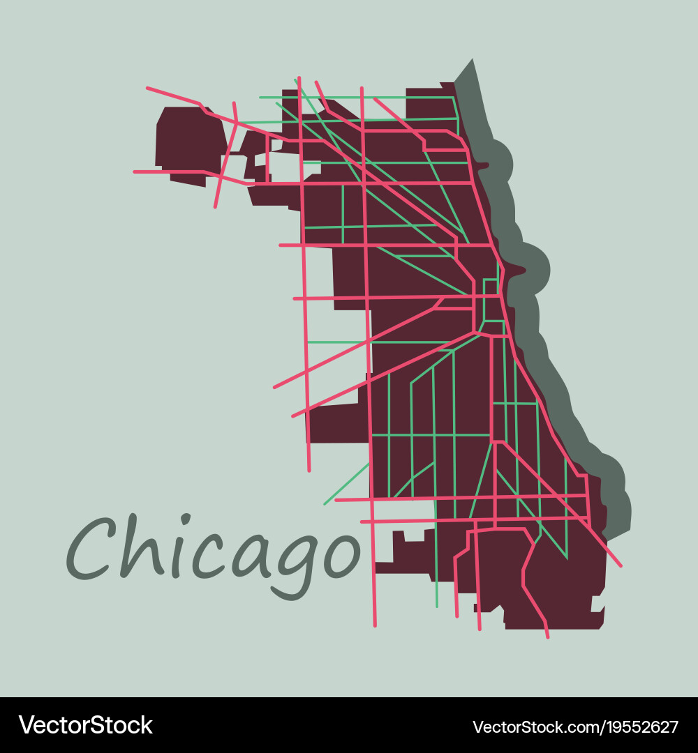 Flat map chicago city illinois roads Royalty Free Vector