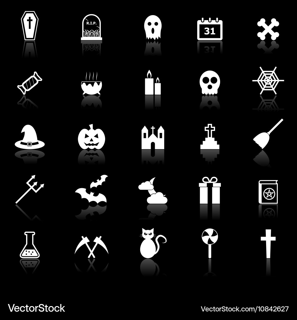 Halloween icons with reflect on black background Vector Image