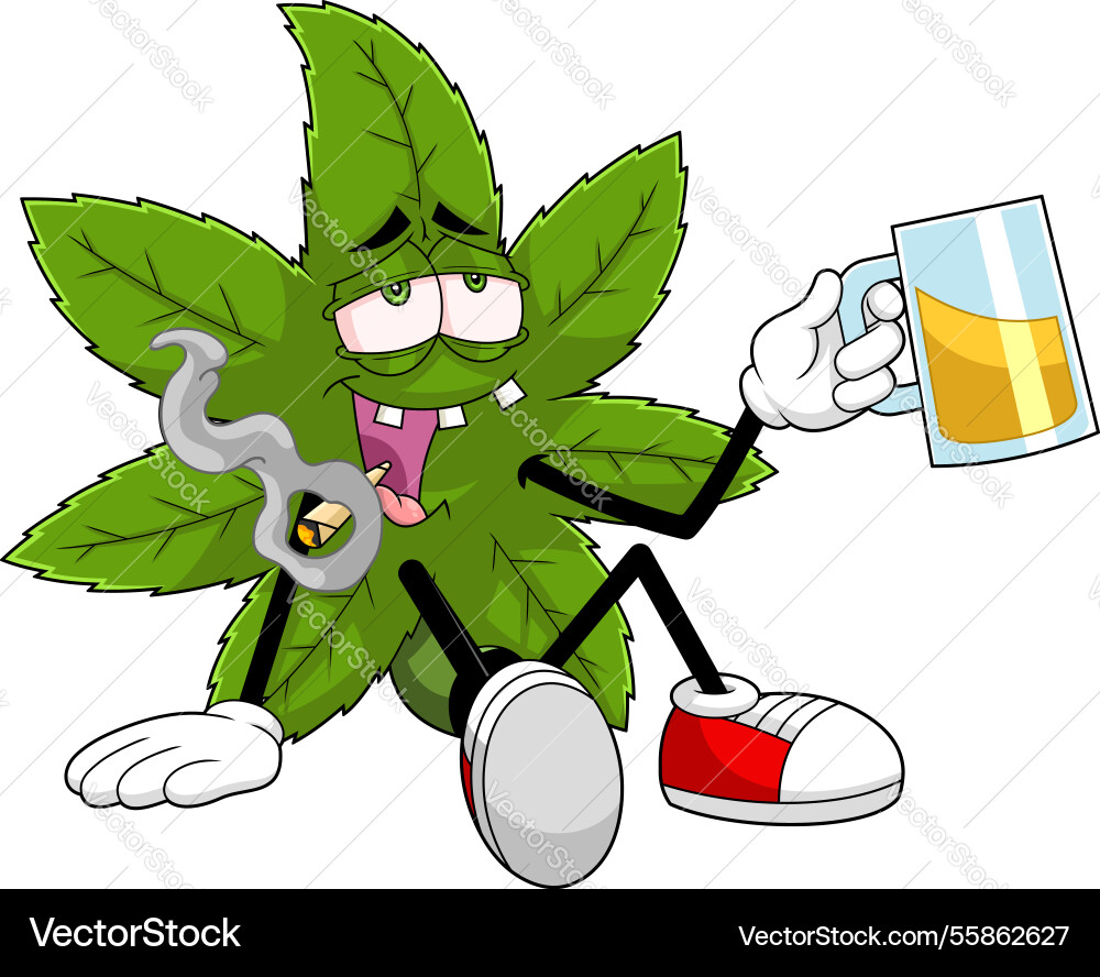 Happy marijuana leaf cartoon character Royalty Free Vector