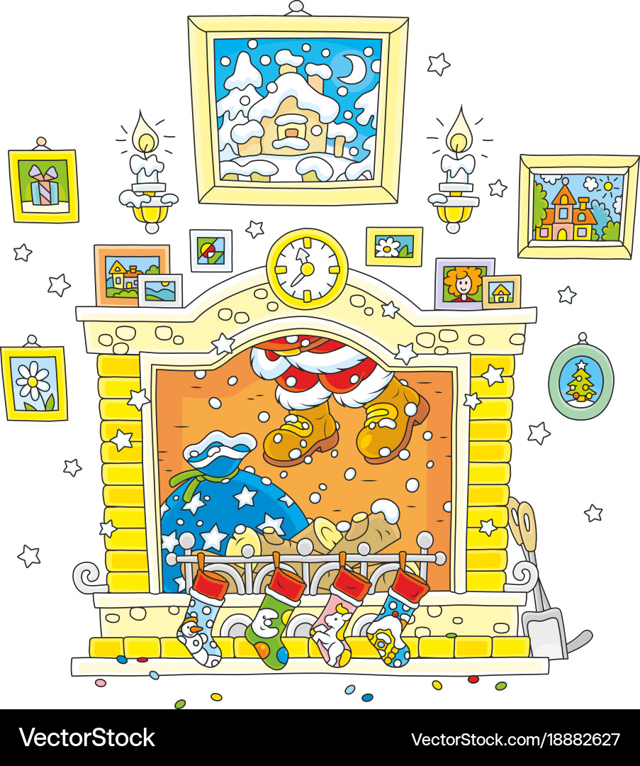 Santa coming down the chimney Royalty Free Vector Image