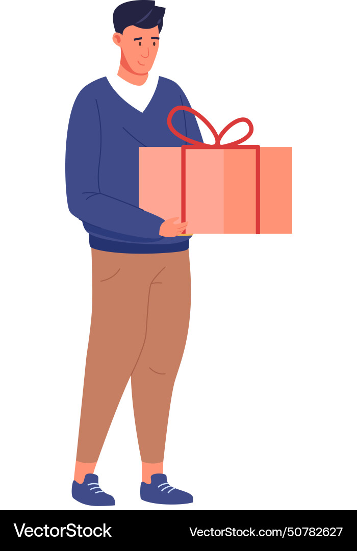 Young man with gift box holiday present person Vector Image