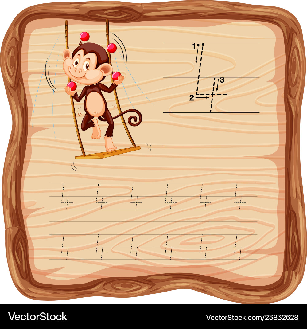 Nummer Vier Arbeitsblätter verfolgen Lizenzfreier Vektor