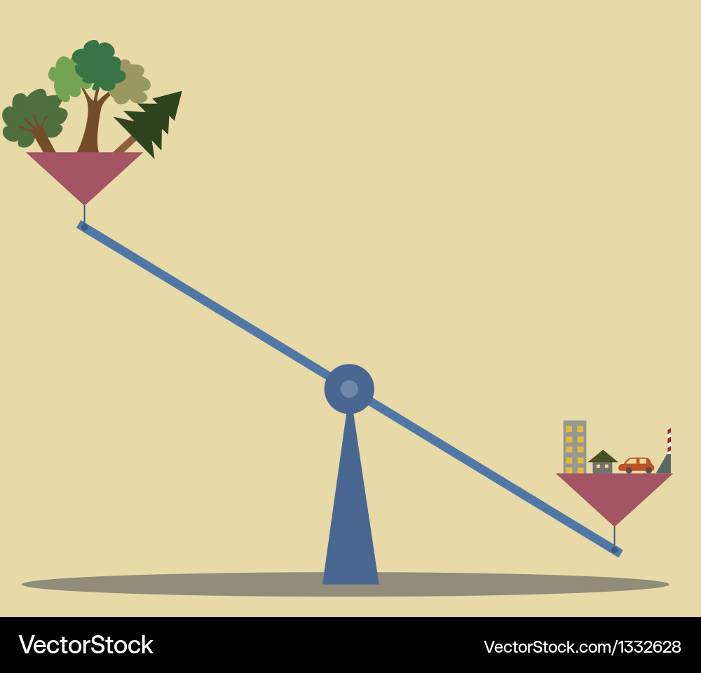 Unbalance scale between nature and construction Vector Image