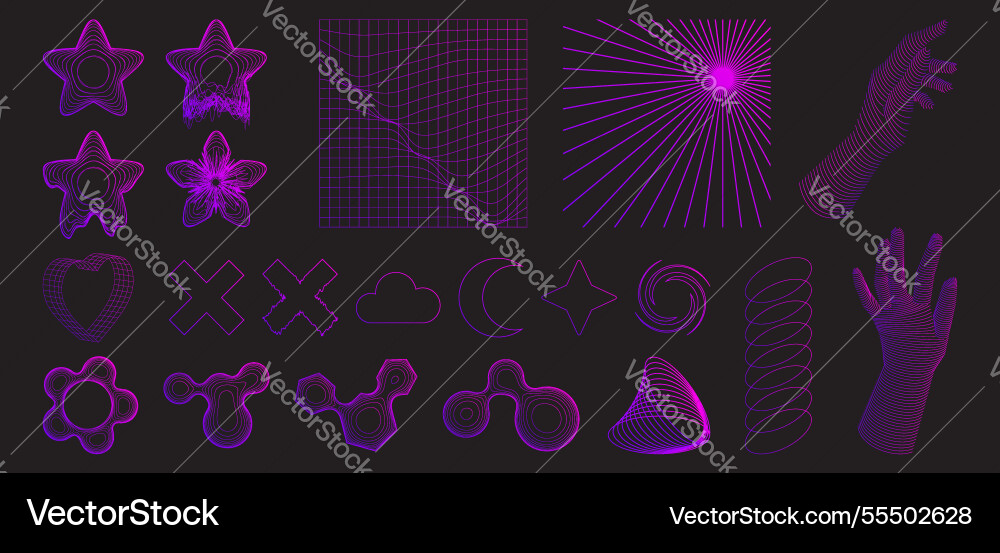 Y2k wireframe elements set Royalty Free Vector Image