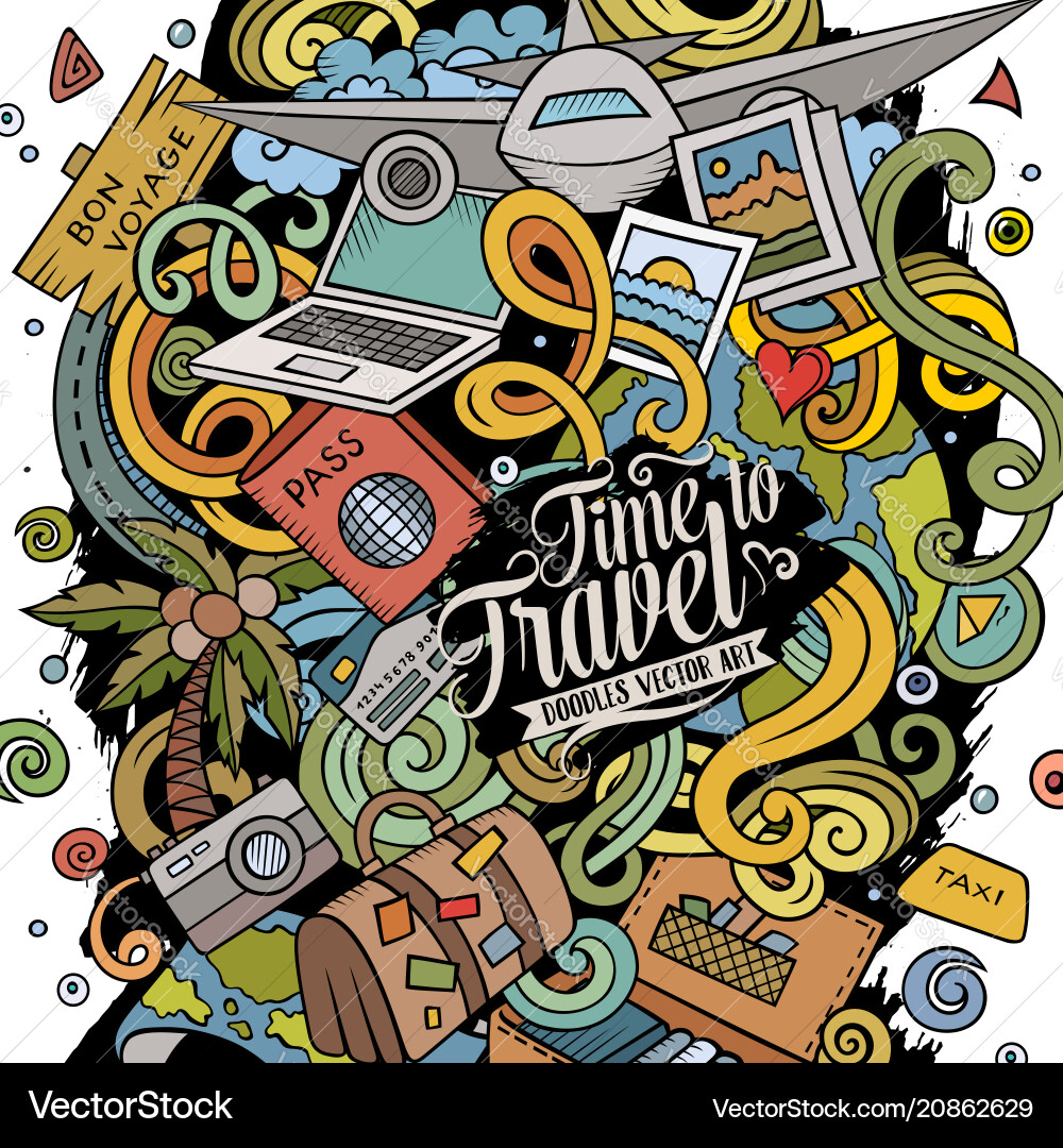 Cartoon doodles travel Royalty Free Vector Image