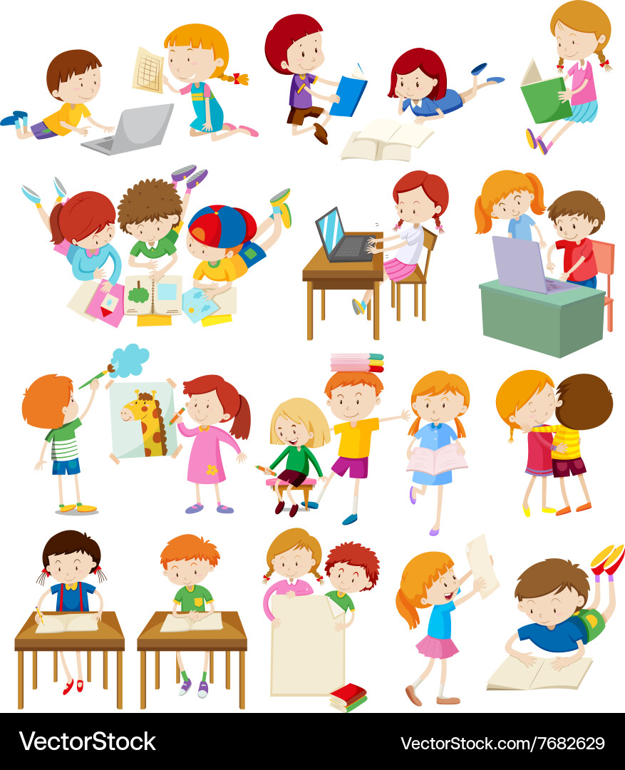 Children doing activities at school Royalty Free Vector
