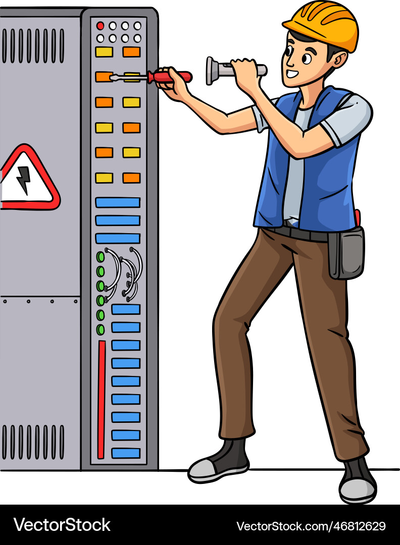 Electrician cartoon colored clipart Royalty Free Vector