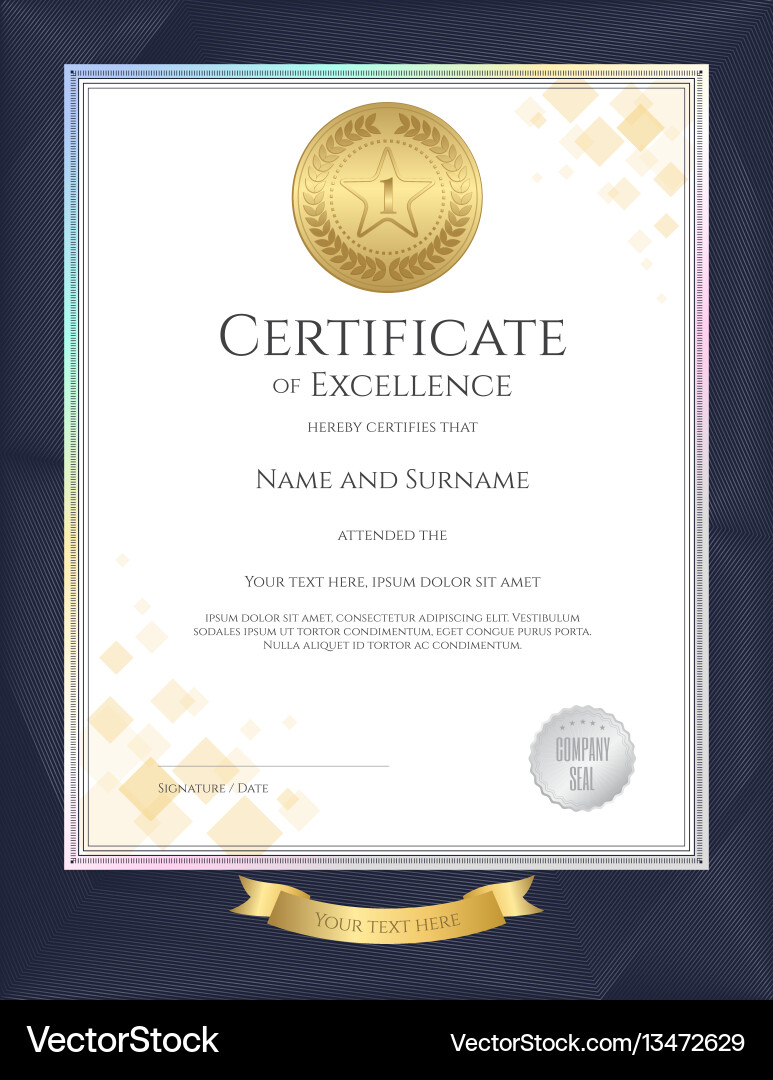 Elegant portrait certificate template Royalty Free Vector