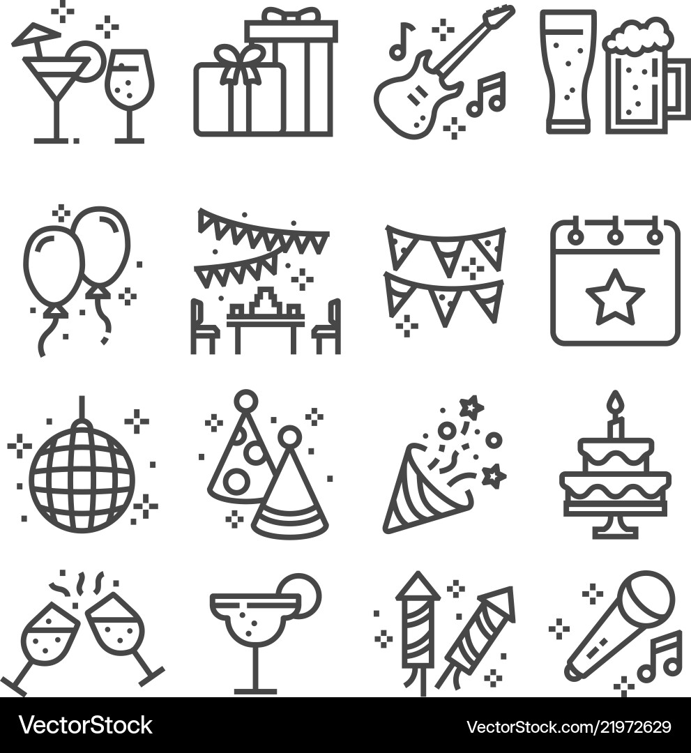 Party birthday celebration line web icons set Vector Image