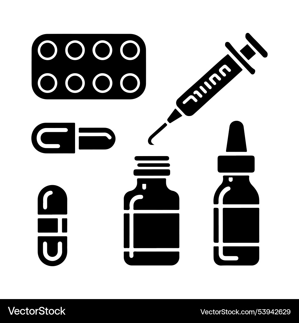 Pills capsules icon in flat style black Royalty Free Vector