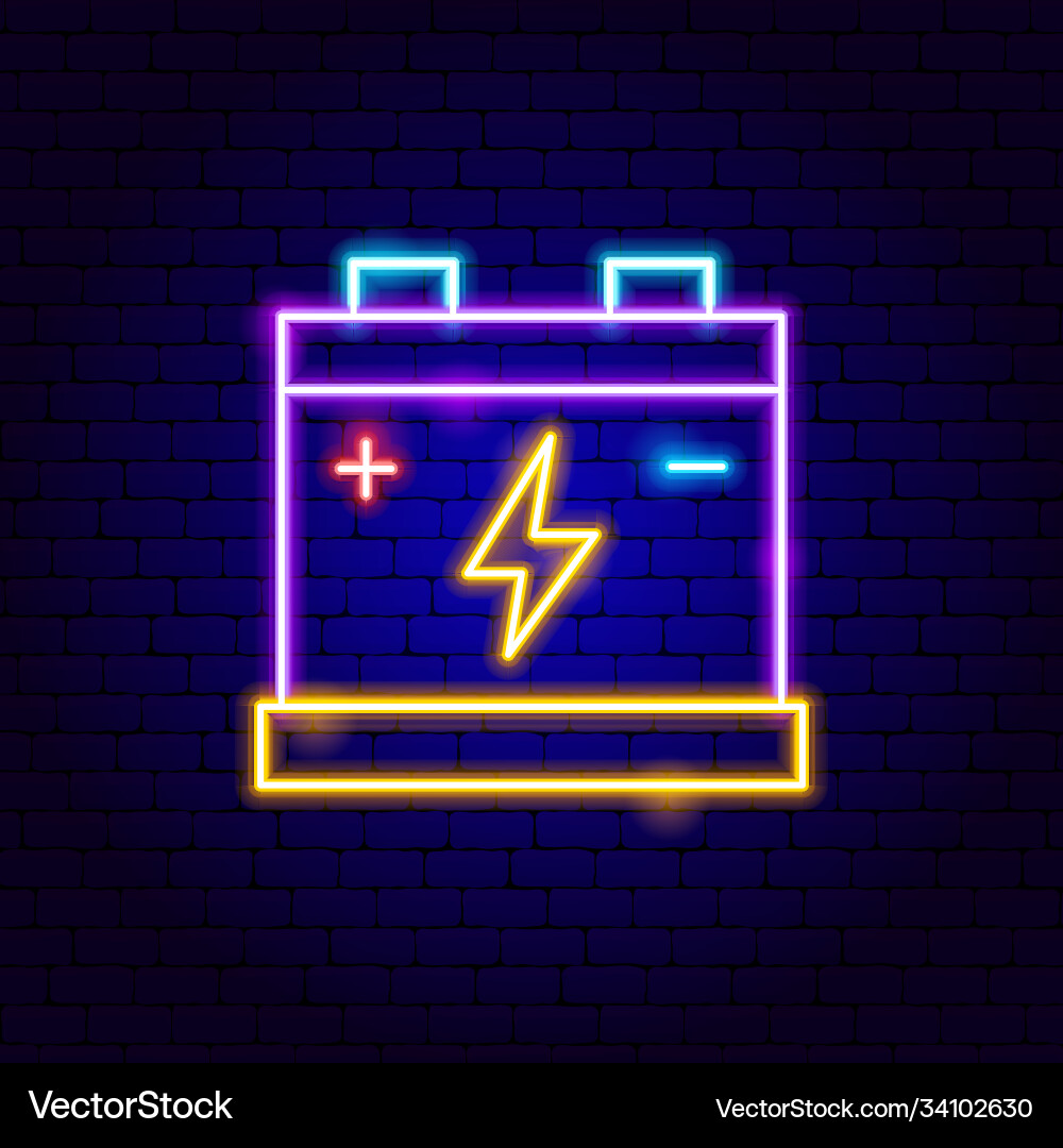 Accumulator battery neon sign Royalty Free Vector Image