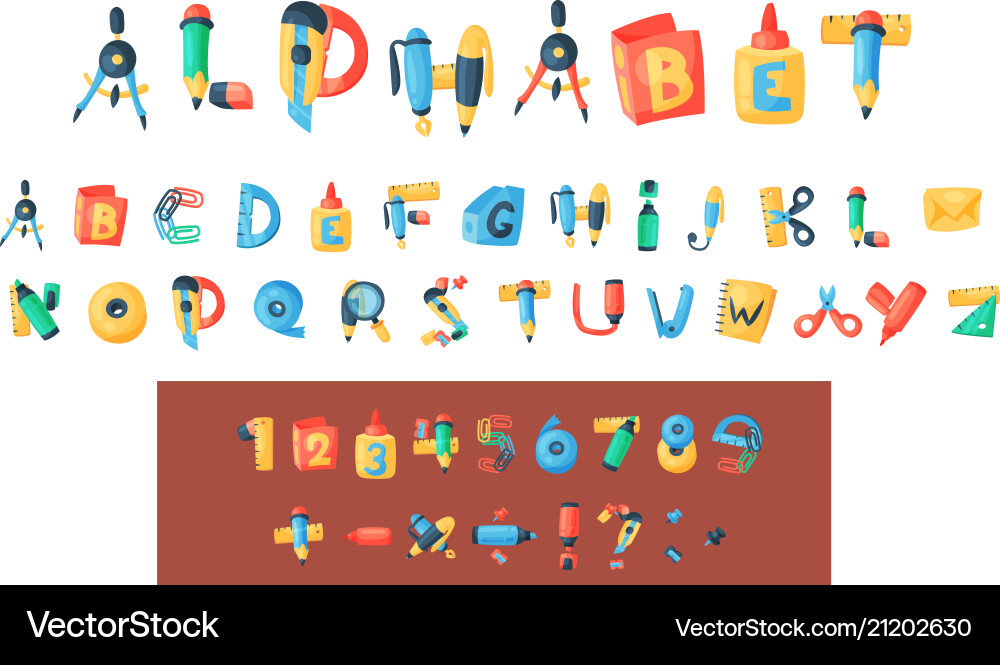 Alphabet stationery letters abc font Royalty Free Vector