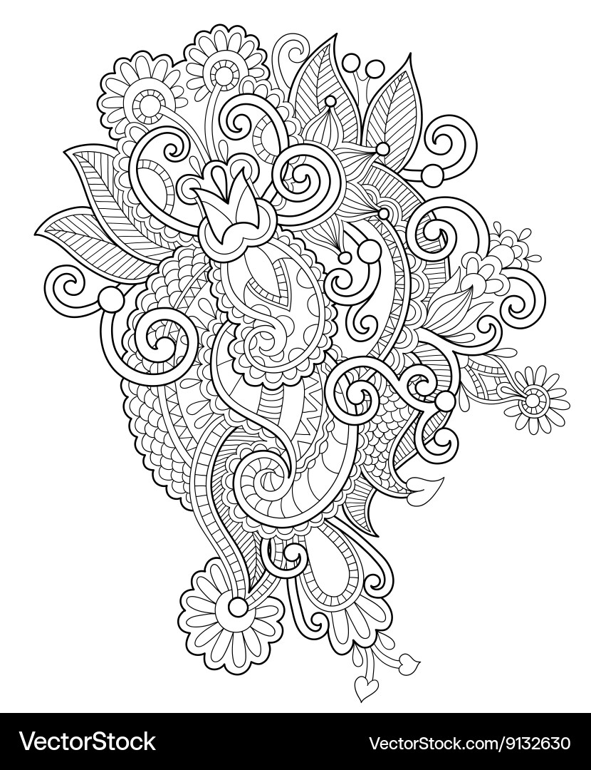 Black and white entangle line art flower drawing Vector Image