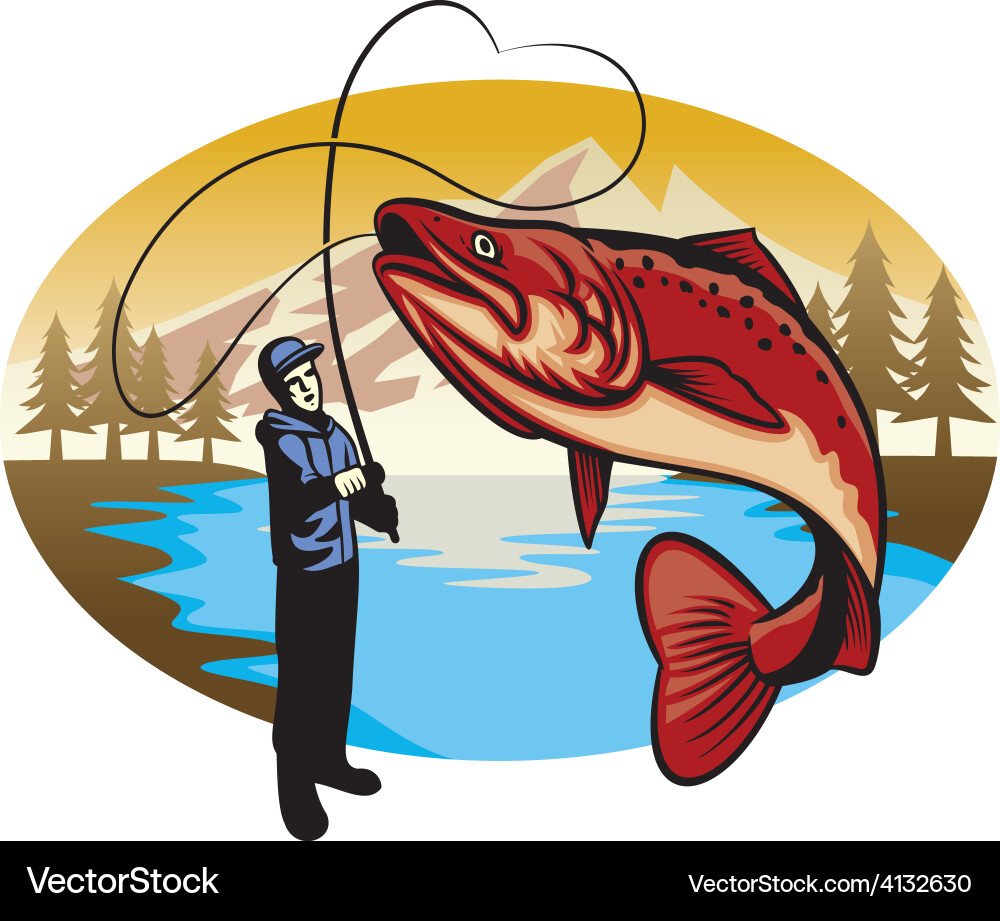 Fisherman catch the big fish Royalty Free Vector Image