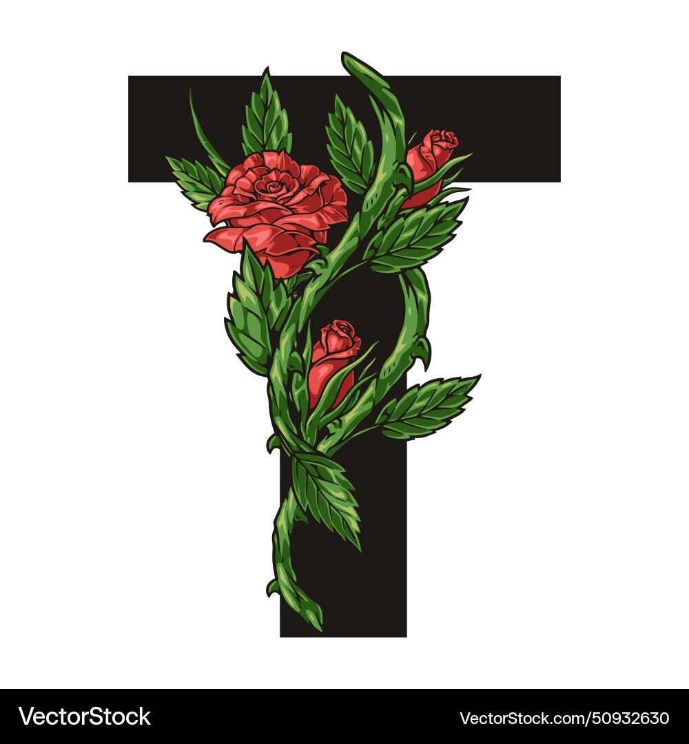 Flower letter t colorful element Royalty Free Vector Image