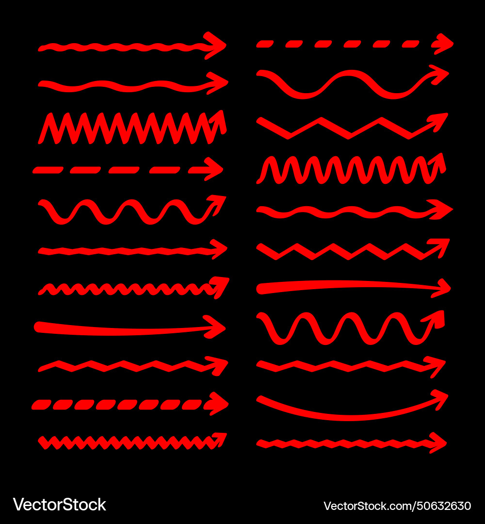 Hand drawn arrows highlighter lines red marker Vector Image