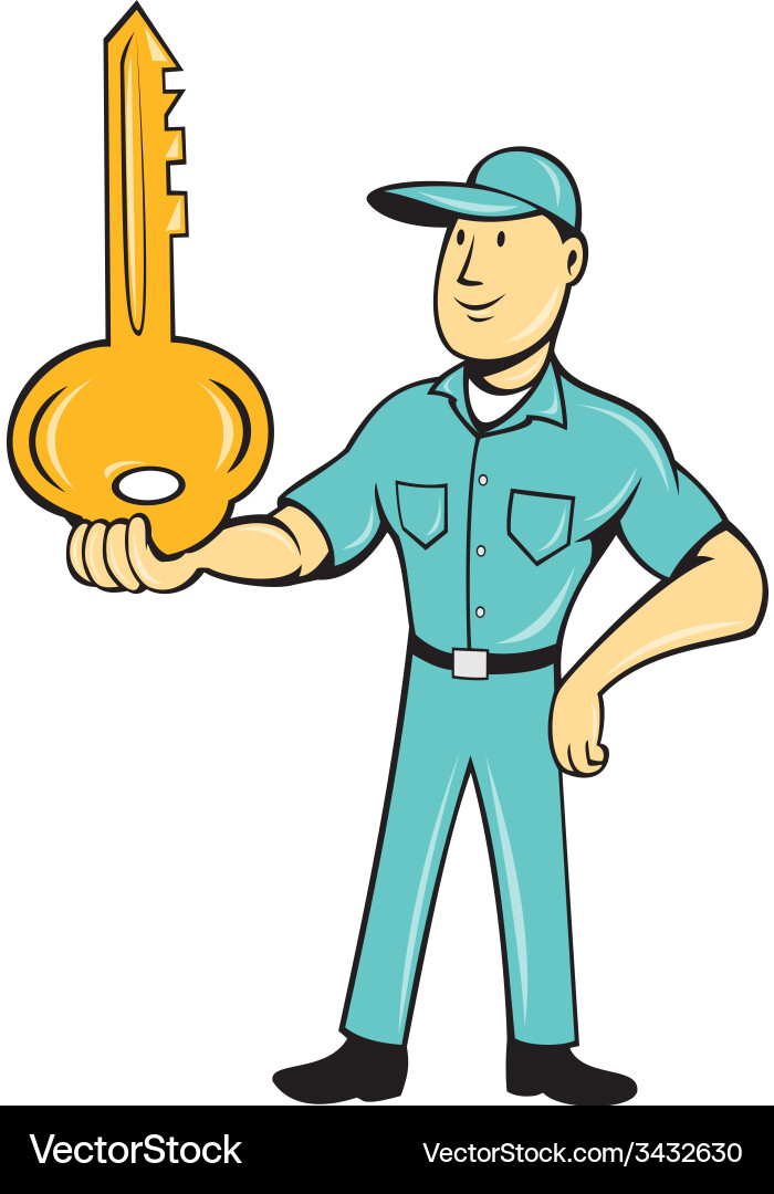 Locksmith balancing key palm cartoon Royalty Free Vector