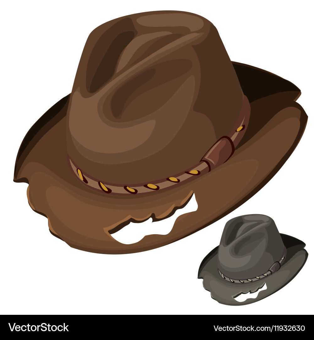 Old mens brown hat with holes isolated Royalty Free Vector