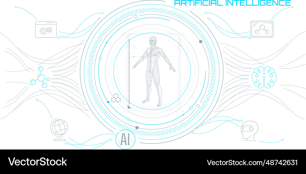 Futuristic interface design with a 3d human model Vector Image