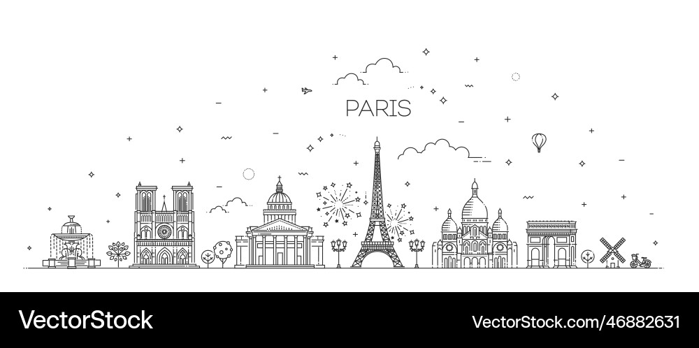 Paris architecture line skyline Royalty Free Vector Image