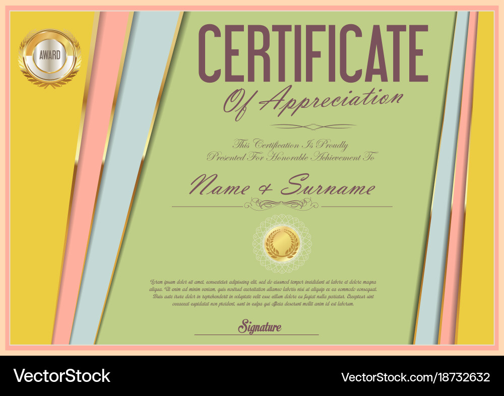 Certificate retro design template 01 Royalty Free Vector